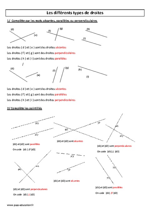Différents types de droites – Ce2 – Exercices corrigés – Géométrie ...
