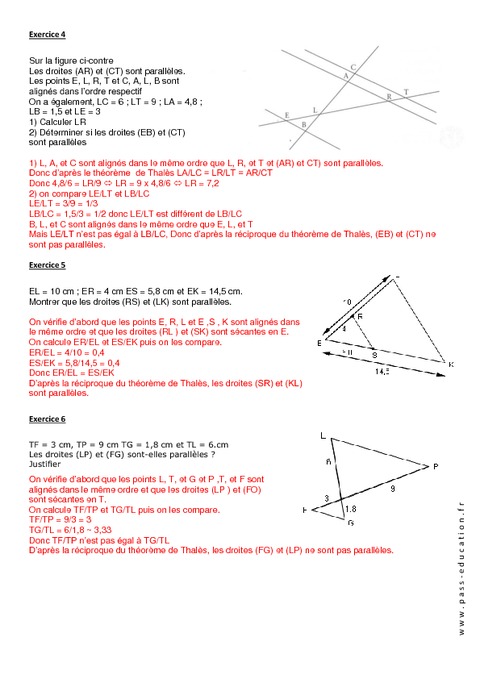 Réciproque théorème de Thalès - 3ème - Exercices corrigés - Géométrie ...