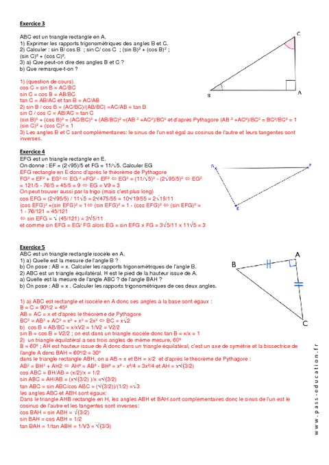 Relations trigonométriques – Exercices corrigés - 3ème – Trigonométrie ...