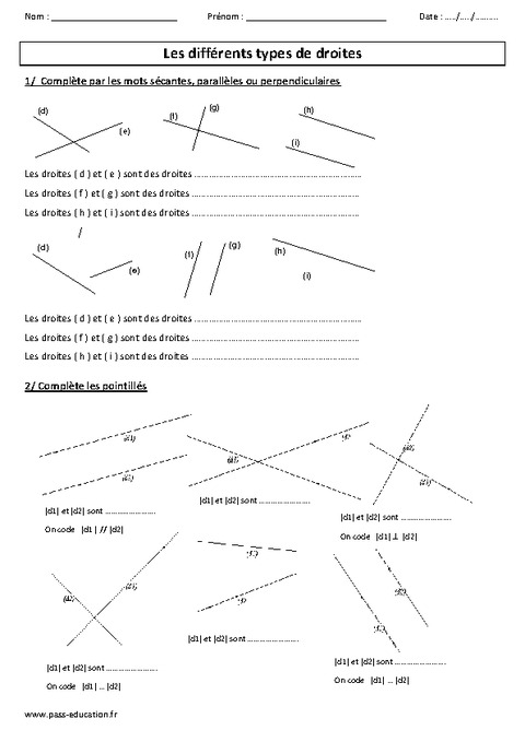 Différents types de droites – Ce2 – Exercices corrigés – Géométrie ...