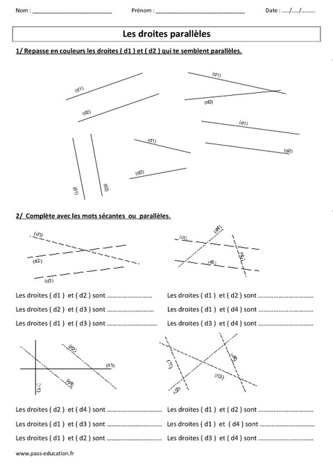 Droites parallèles – Ce2 – Exercices corrigés – Géométrie – Cycle 3 ...