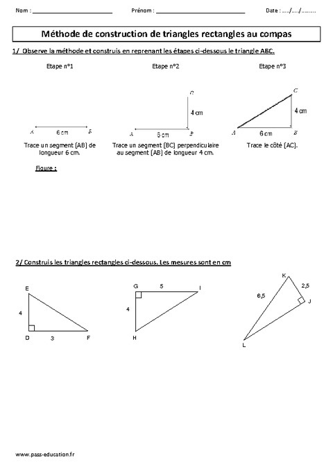Méthode de construction de triangles au compas – Exercices à imprimer ...