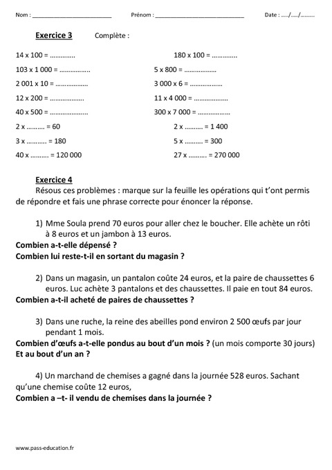 Opérations - Cm1– Cm2 – Evaluation - Pass Education