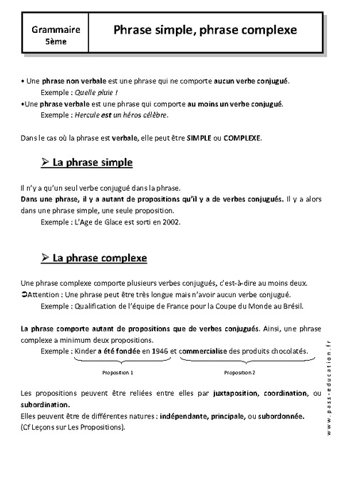 Phrase simple - Phrase complexe – 5ème – Cours – Grammaire – Français ...