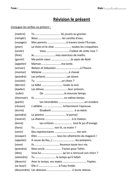 Présent – Cm1 - Cm2 – Révisions – Conjugaison – Cycle 3 - Pass Education