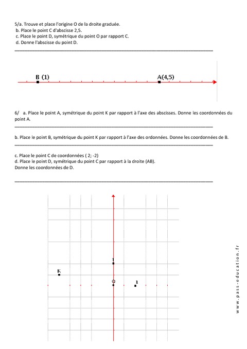 Repérage - Nombres relatifs - 5ème - Exercices corrigés - Pass Education