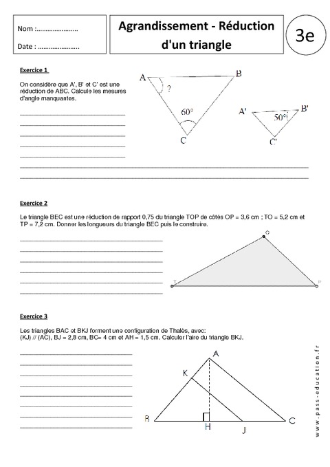 Triangles - Agrandissement - Réduction – 3ème - Exercices corrigés ...
