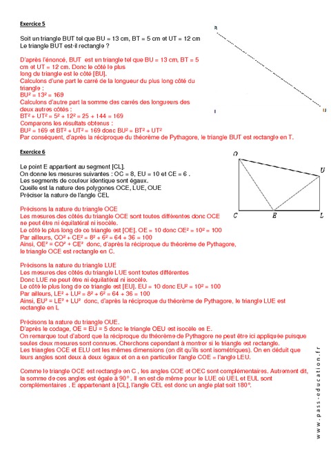Réciproque de Pythagore – 4ème – Exercices corrigés – Triangles ...