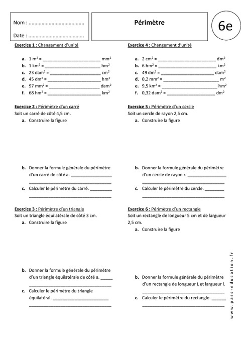 Périmètre – Exercices corrigés – 6ème – Grandeurs et Mesures – Collège ...