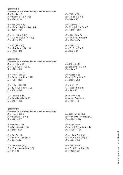 Développer en utilisant la distributivité - 4ème - Exercices corrigés ...