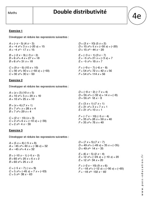 Développer en utilisant la double distributivité - 4ème - Exercices ...