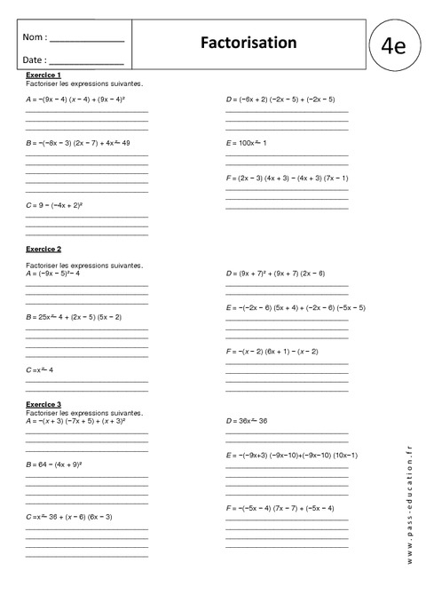 Utiliser la factorisation – 4ème - Exercices corrigés - Pass Education