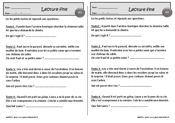 Lecture fine - Inférences - Ce1 - Exercices de lecture - Pass Education