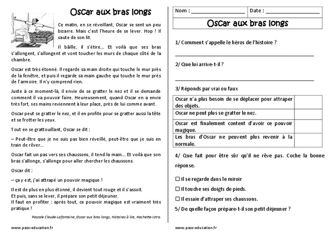 évaluation Lecture Compréhension Ce1 Texte Et Questions Pdf | Chtoby ...