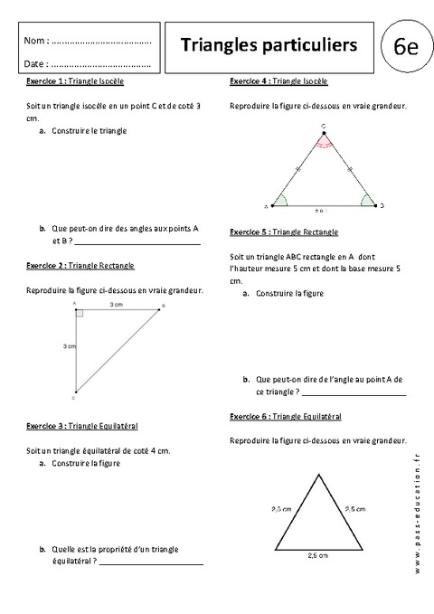 Triangle isocèle - Triangle rectangle - Triangle équilatéral ...