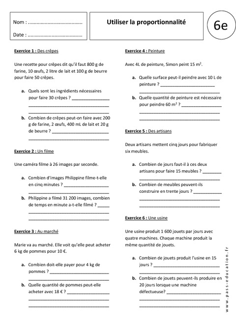 Utiliser la proportionnalité – 6ème - Exercices corrigés - Pass Education