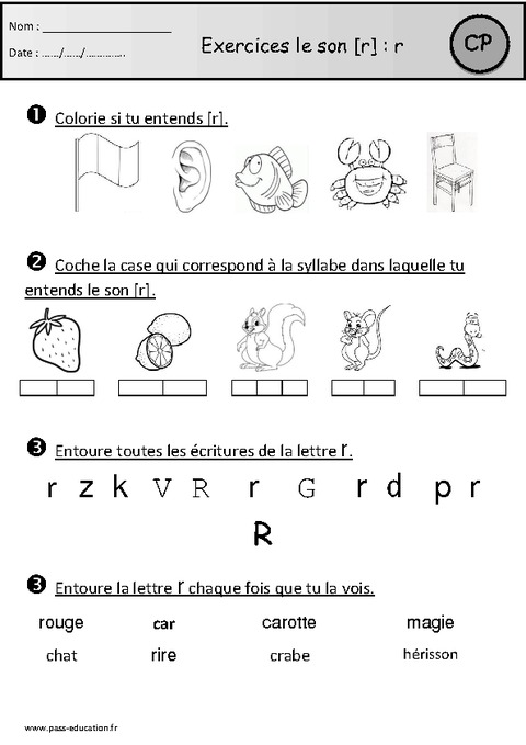 Exercices – Son r – Cp – Etude des sons – Cycle 2 - Pass Education
