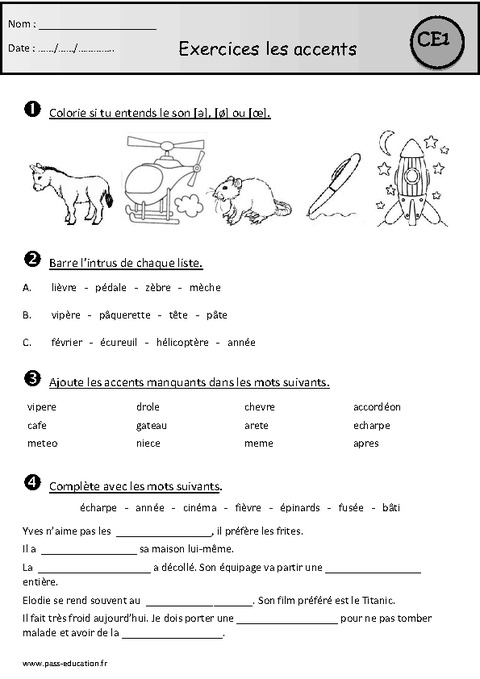 Exercices - Accents – Aigu - Grave - Circonflexe - Ce1 - Cycle 2 - Pass ...