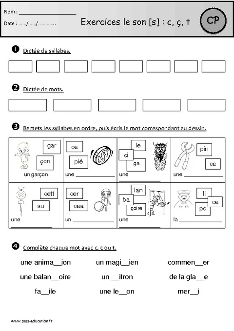 Révisions – Son s - c, ç, t – Cp – Etude des sons – Cycle 2 - Pass ...