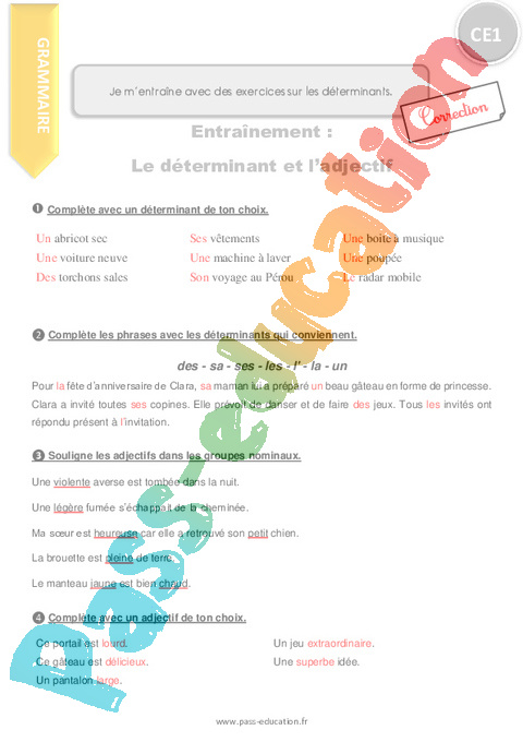 Je m’entraîne avec des exercices sur les déterminants (révision) - CE1 ...