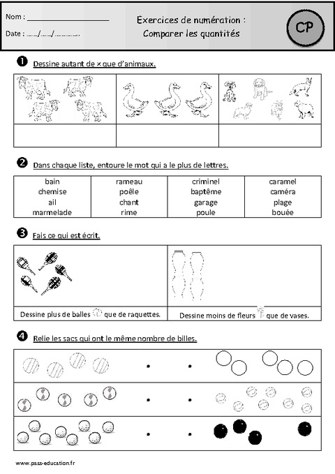 Exercices - Comparer des quantités - Cp - Pass Education