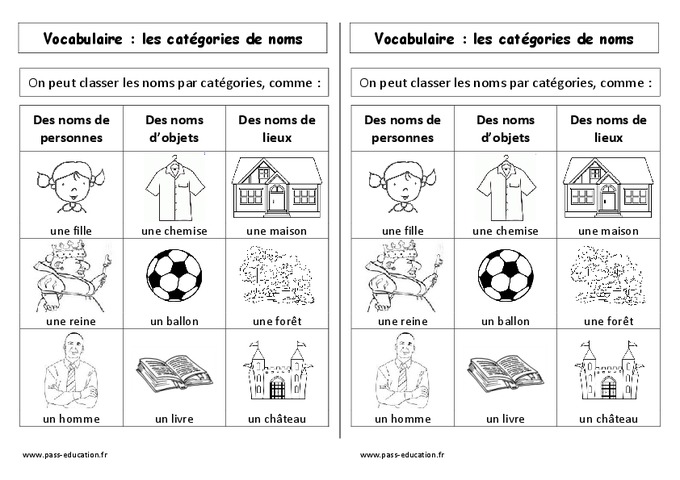 Catégories de noms - Cp - Leçon - Pass Education