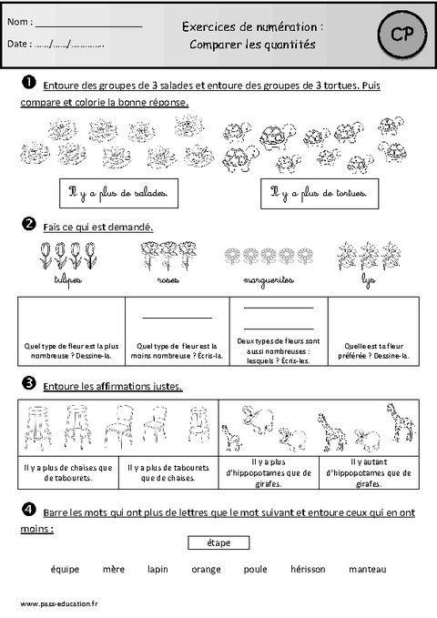Révisions - Cp - Comparer des quantités - Pass Education