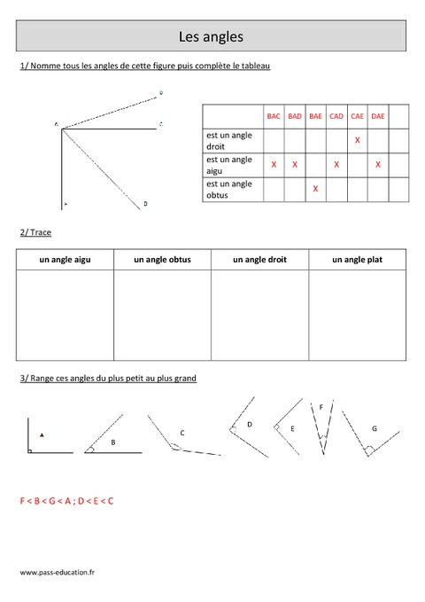 Angles – Cm1 – Exercices à imprimer - Pass Education