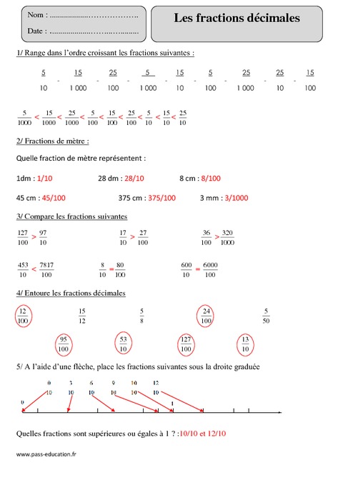 Fractions décimales – Cm2 - Exercices avec correction - Pass Education