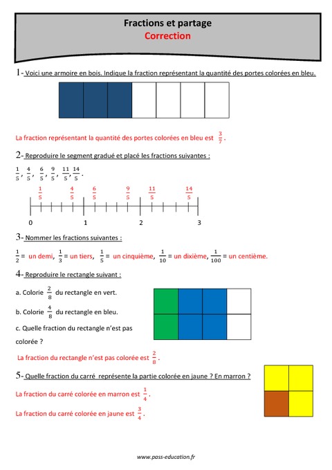 Fractions et partage - Cm1 - Exercices corrigés - Pass Education