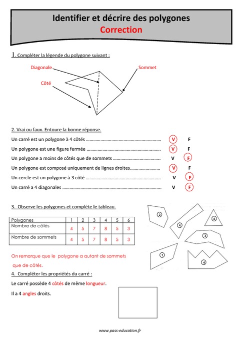 Identifier et décrire des polygones - Cm1 - Exercices corrigés - Pass ...