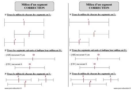 Milieu d’un segment – Ce2 – Exercices avec correction - Pass Education
