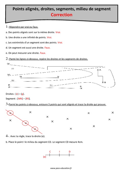 Points alignés, droites, segments, milieu de segment - Cm1 - Exercices ...
