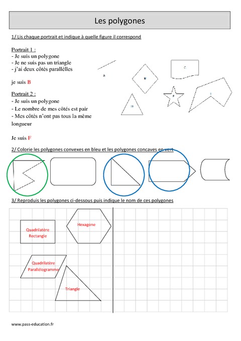 Polygones – Cm1 – Révisions avec correction - Pass Education