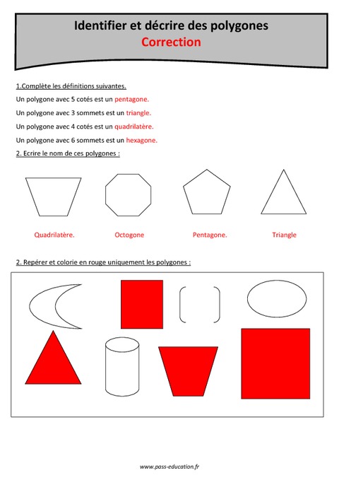Polygones - Identifier et décrire - Cm1 - Exercices à imprimer - Pass ...
