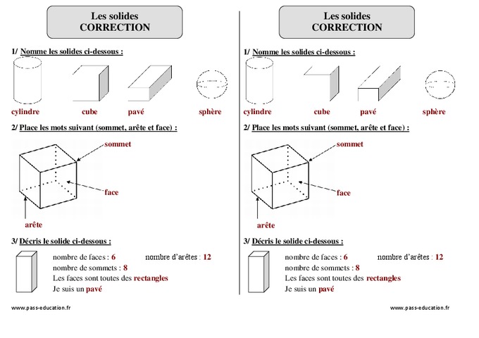 Solides - Ce1 - Exercices à imprimer - Pass Education