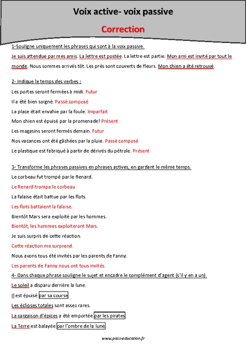 Voix passive – voix active cm2 – Exercices à imprimer - Pass Education