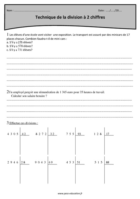 Division à 2 chiffres - Technique - Cm1 - Exercices avec correction ...