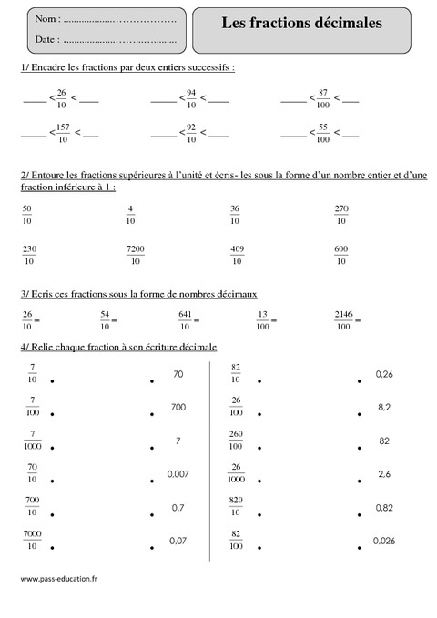 Fractions décimales – Cm2 – Exercices à imprimer - Pass Education