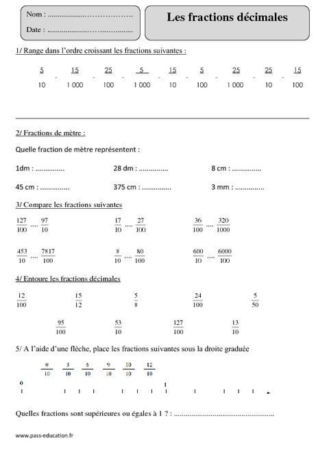Fractions décimales – Cm2 - Exercices avec correction - Pass Education
