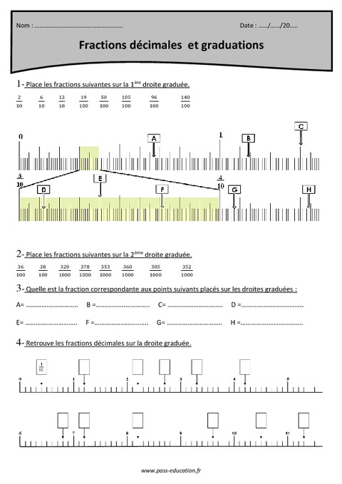 Fractions décimales et graduations - Cm1 - Exercices - Pass Education