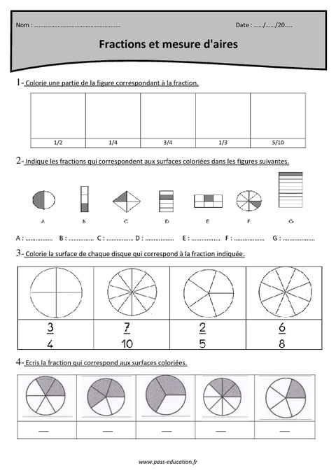 Fractions et mesure d'aires - Cm1 - Exercices corrigés - Pass Education