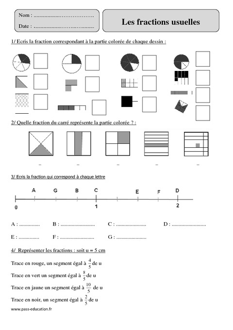 Numérateur - Dénominateur - Fractions usuelles – Cm2 – Exercices - Pass ...