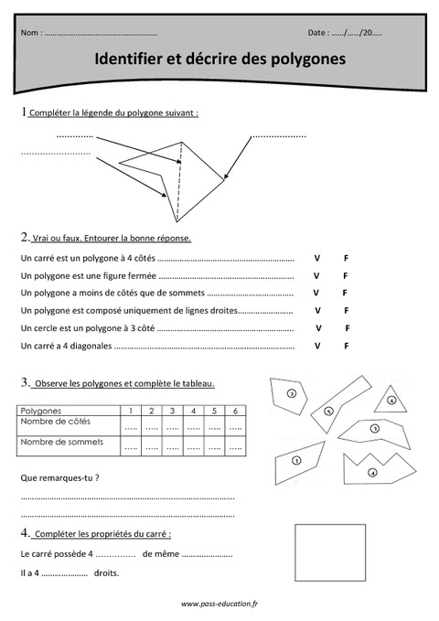 Identifier et décrire des polygones - Cm1 - Exercices corrigés - Pass ...