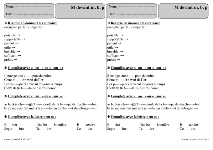 M devant m b p - Ce2 - Exercices à imprimer - Pass Education