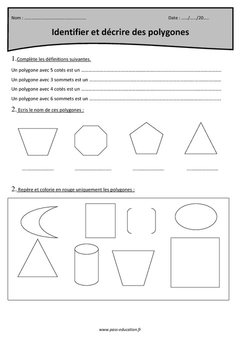 Polygones - Identifier et décrire - Cm1 - Exercices à imprimer - Pass ...