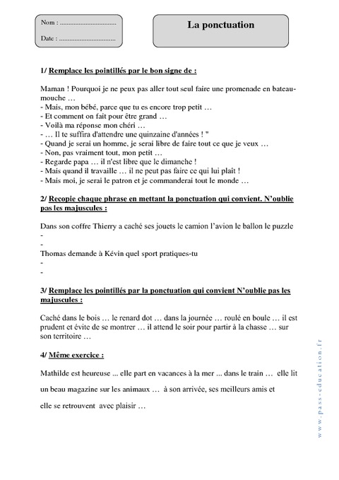 Ponctuation – Cm1 – Exercices à imprimer - Pass Education