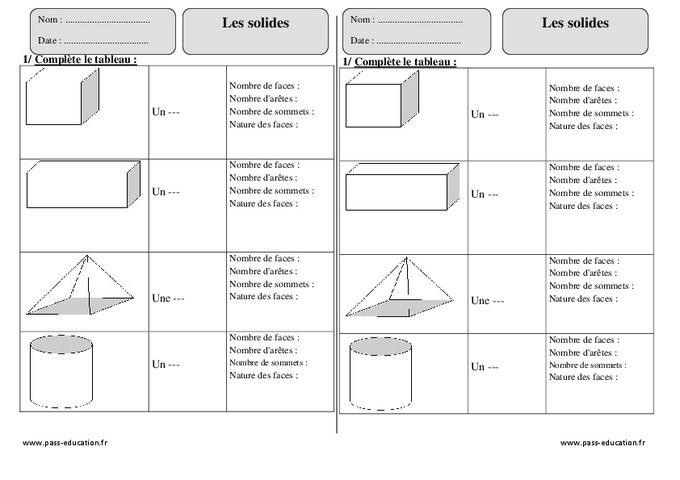 Solides – Ce2 – Exercices avec correction - Pass Education