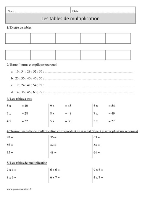 Tables de multiplication – Cm1 – Révisions à imprimer - Pass Education