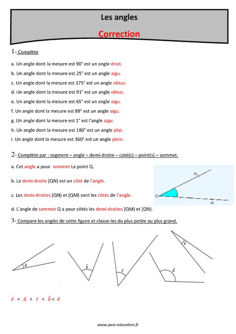 Angles – Aigus, obtus, droit ou plat – Cm2 – Exercices à imprimer ...